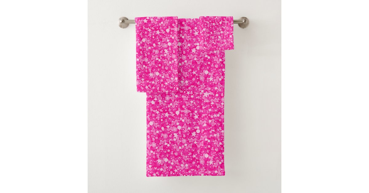 Hot Pink Glitter White Sparks Bath Towel Set | Zazzle