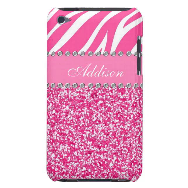Hot Pink Glitter Zebra Print Rhinestone Girly Case | Zazzle