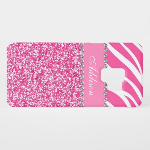 Hot Pink Glitter Zebra Print Rhinestone Girly Case | Zazzle