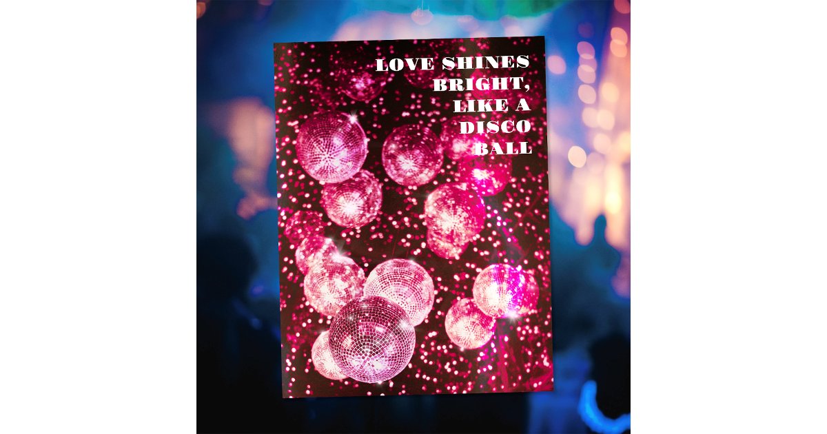 Hot Pink Glitters Retro Disco Ball Save The Date Postcard | Zazzle