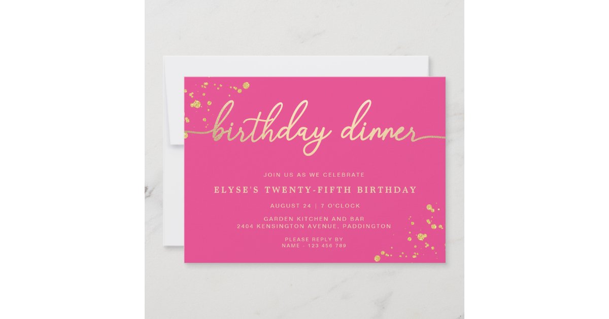 Hot Pink Gold Birthday Dinner Invitation | Zazzle