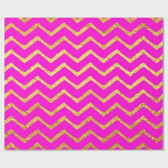Hot Pink Gold Faux Foil Chevrons Metallic Chevron Wrapping Paper | Zazzle