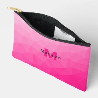 Hot pink gradient geometric mesh pattern Monogram Accessory Pouch | Zazzle