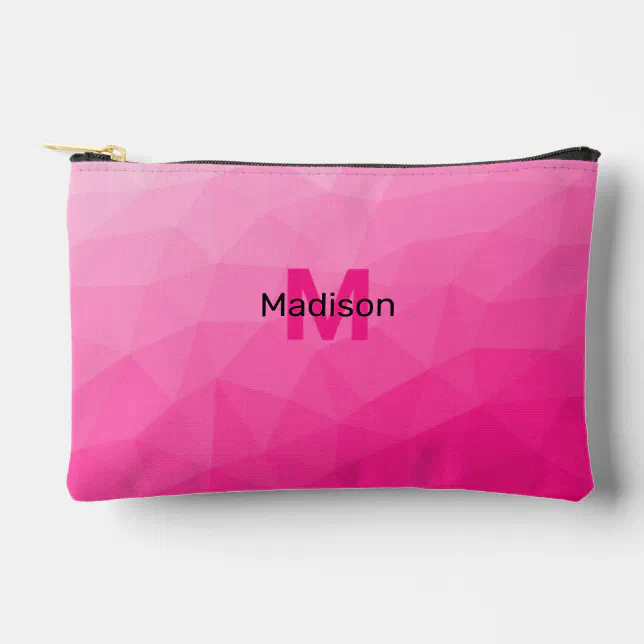 Hot pink gradient geometric mesh pattern Monogram Accessory Pouch | Zazzle