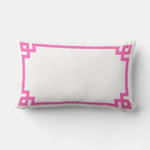 Hot Pink Greek Key Border Monogram Lumbar Pillow | Zazzle