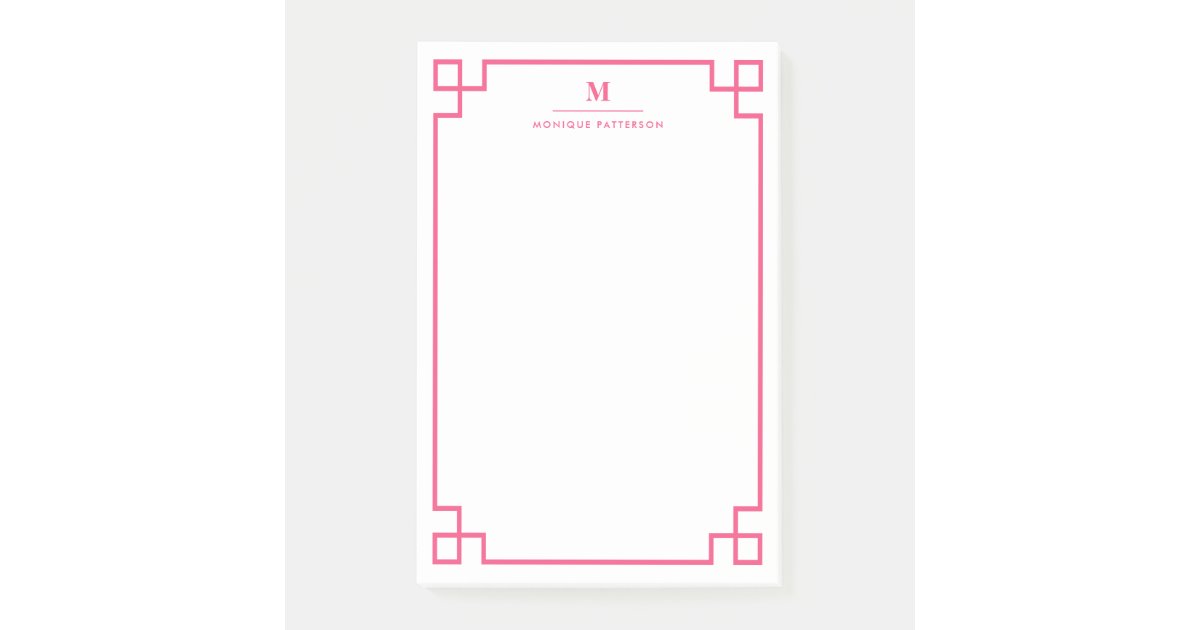 Hot Pink Greek Key Border Monogram Personalized Post-it Notes | Zazzle