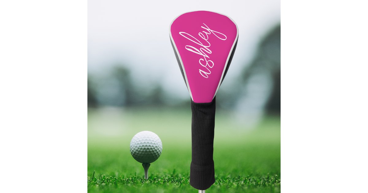 Hot Pink Handwritten Script Monogrammed Golf Head Cover | Zazzle