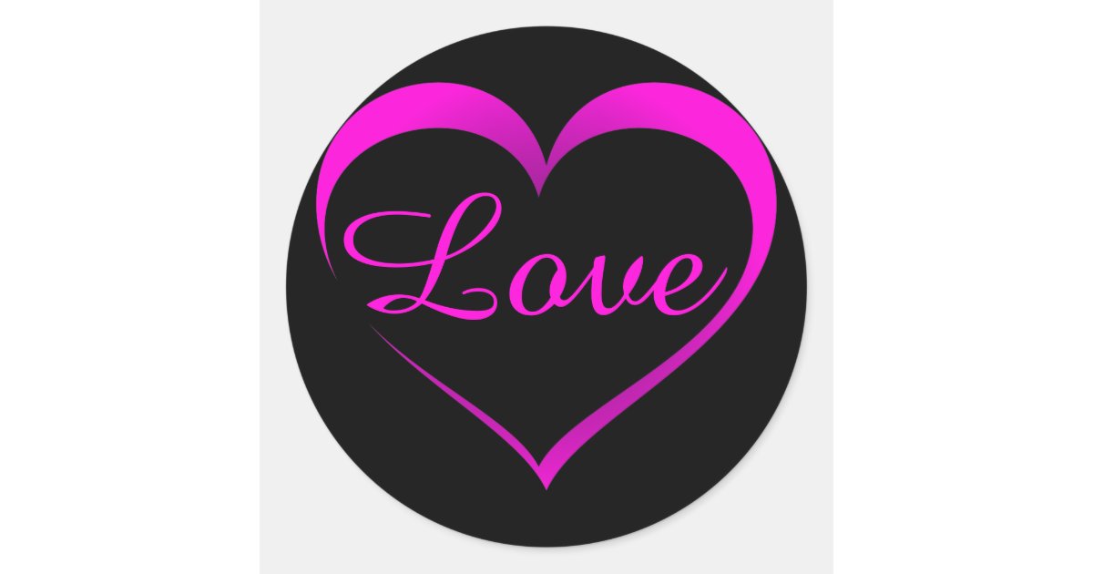 Hot Pink Heart Outline with Love Classic Round Sticker | Zazzle