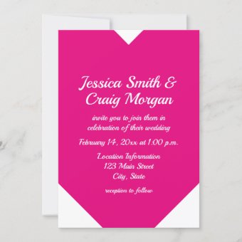 Hot Pink Heart Shape Valentines Wedding Invitation | Zazzle