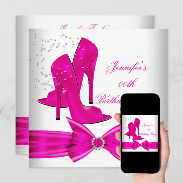 Hot Pink High Heel Shoe Birthday Party Invitation | Zazzle