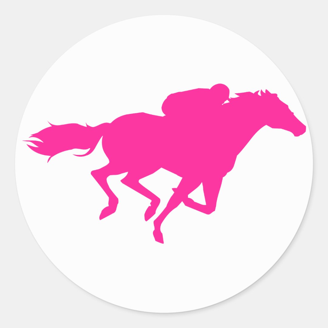 Hot Pink Horse Racing; Race Horse Classic Round Sticker | Zazzle