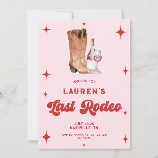 Hot Pink Last Rodeo Cowgirl Bachelorette Invitation | Zazzle