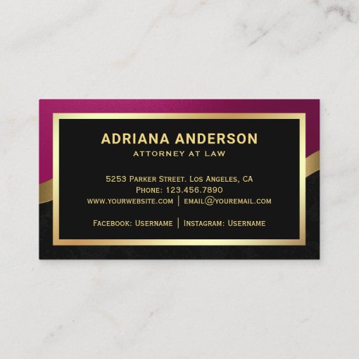 Hot Pink Lawyer Attorney Gold Pen Nib Notary Business Card | Zazzle