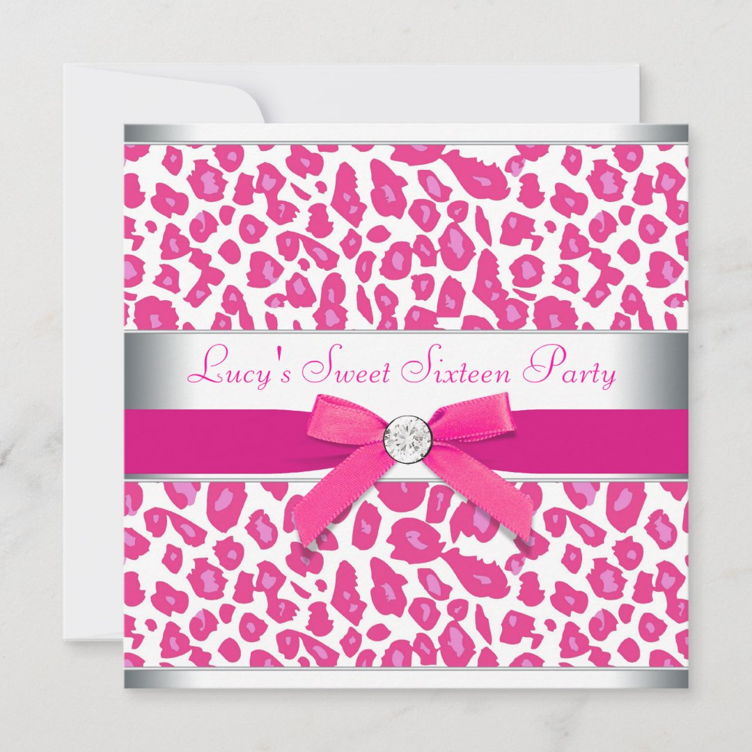 Hot Pink Leopard Bow Pink Leopard Sweet 16 Party Invitation | Zazzle