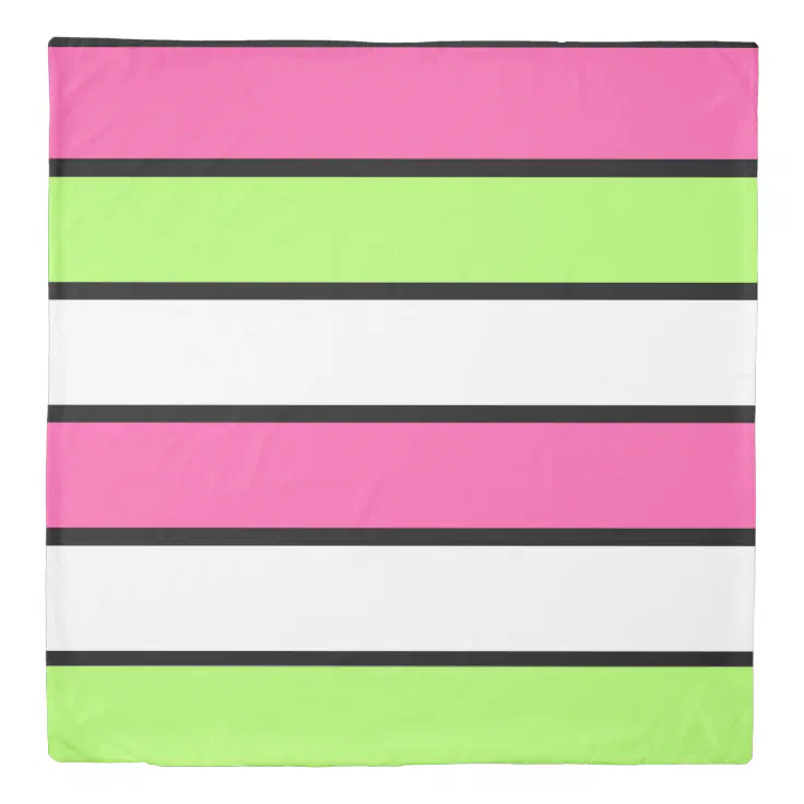 Hot Pink, Lime Green, Black and White Stripes Duvet Cover | Zazzle