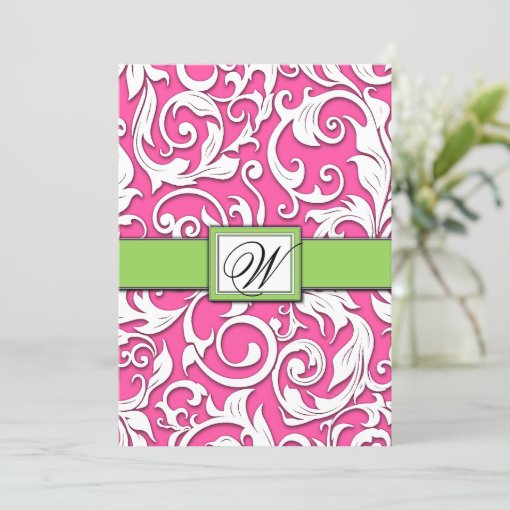 Hot Pink & Lime Green Damask Wedding Invitations | Zazzle