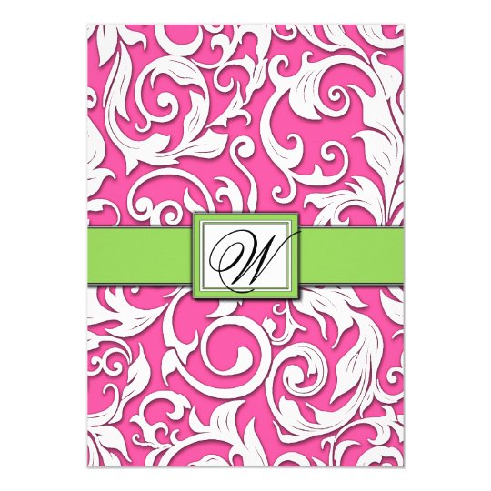 Hot Pink & Lime Green Damask Wedding Invitations | Zazzle.com