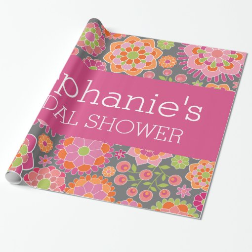 Hot Pink & Lime Green Flowers - Bridal Shower Wrapping Paper | Zazzle