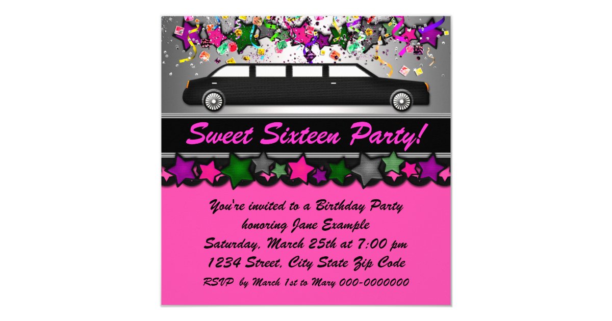 Hot Pink Limousine Birthday Party Invitation | Zazzle.com