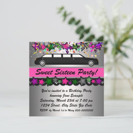 Hot Pink Limousine Sweet Sixteen Party Invitations | Zazzle