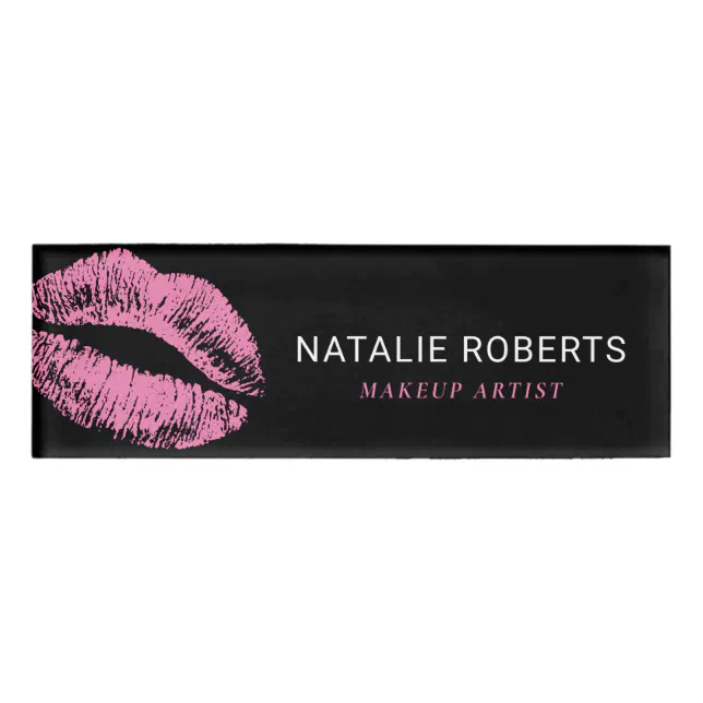 Hot Pink Lips Makeup Artist Beauty Salon Name Tag | Zazzle
