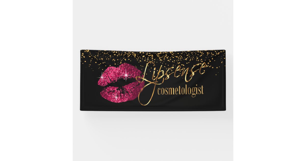Hot Pink Lips With Gold Glitter Confetti Banner | Zazzle
