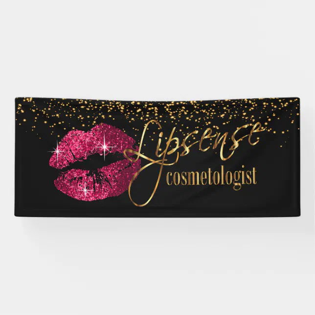 Hot Pink Lips With Gold Glitter Confetti Banner | Zazzle