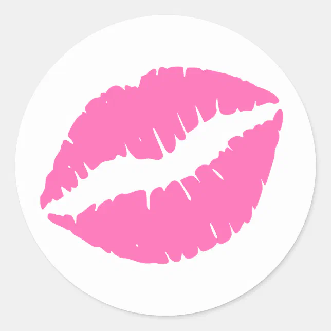 Hot Pink Lipstick Print Classic Round Sticker | Zazzle