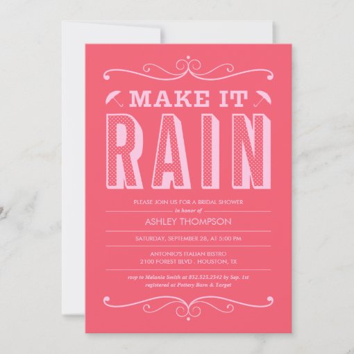 Hot Pink Make it Rain Bridal Shower Invitations | Zazzle