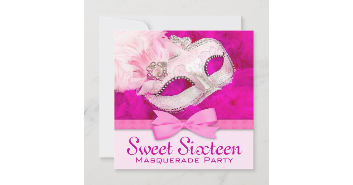 Hot Pink Masquerade Party Invitations | Zazzle