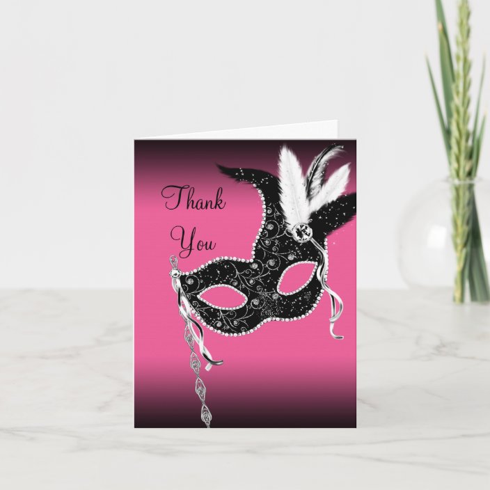 Hot Pink Masquerade Party Mask Thank You Cards | Zazzle.com