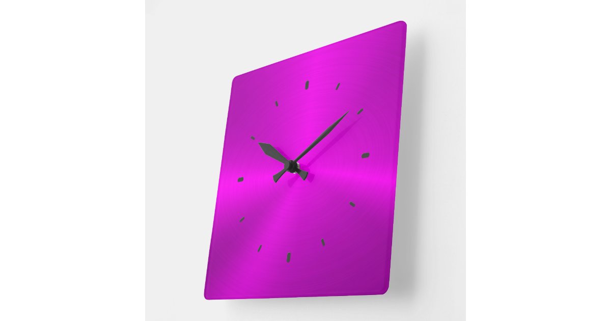 Hot-pink Metallic Design-Stainless Steel Look Square Wall Clock ...