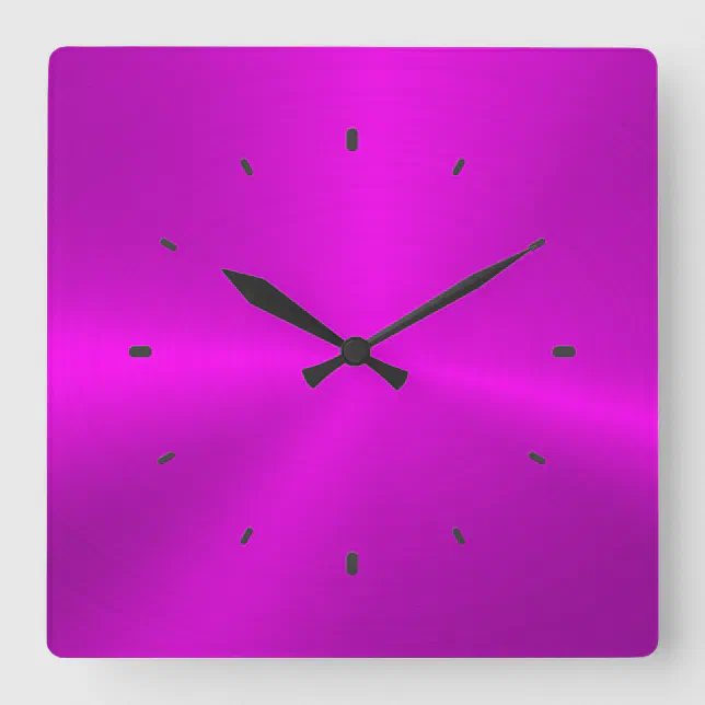 Hot-pink Metallic Design-Stainless Steel Look Square Wall Clock | Zazzle
