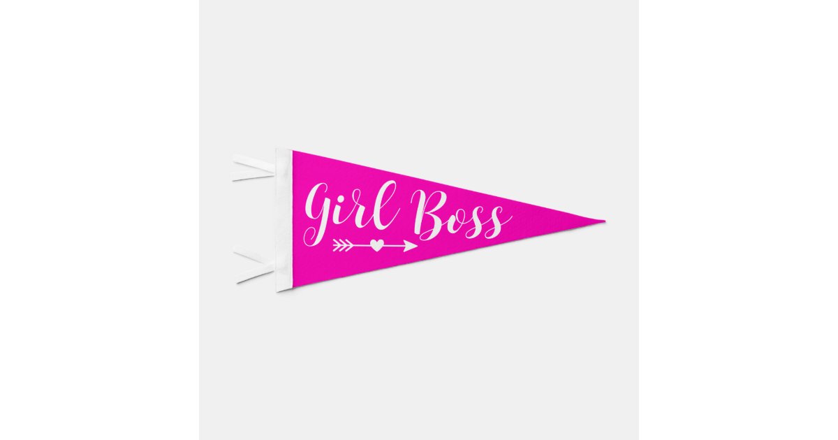 Hot Pink Modern Girl Boss Pennant Flag | Zazzle