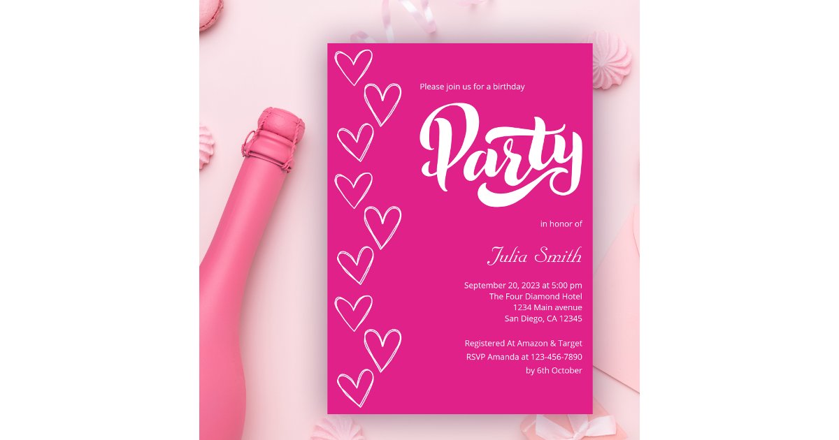 Hot Pink Modern Girly Birthday Party Invitation | Zazzle