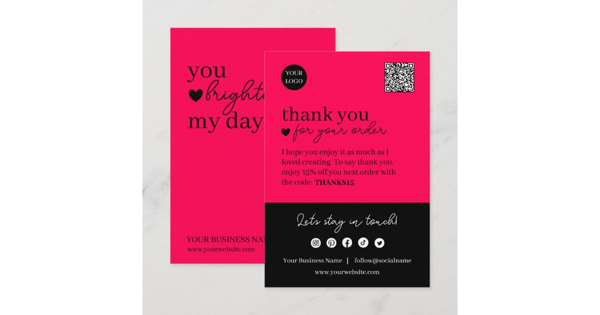 Hot Pink Modern Script, Thank You Candle Business Enclosure Card | Zazzle