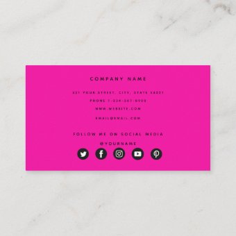 Hot Pink Modern Social Media Icon Business Card | Zazzle