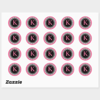 Hot Pink Monogram K Fleur de Lis Wedding Sticker | Zazzle