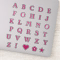 Hot Pink Monogram Text Letters Alphabet Heart Star Sticker | Zazzle