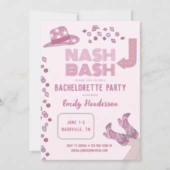 Hot Pink Nash Bash Nashville Bachelorette Party Invitation | Zazzle
