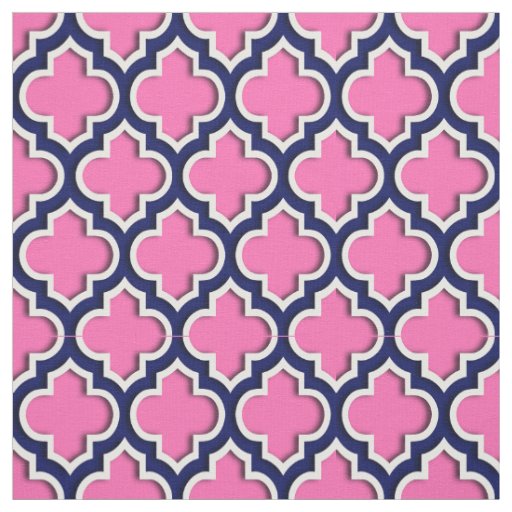 Hot Pink Navy Blue Moroccan Quatrefoil 5ds Fabric Zazzle