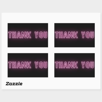 Hot Pink Neon Sign Trendy Thank You Rectangular Sticker | Zazzle