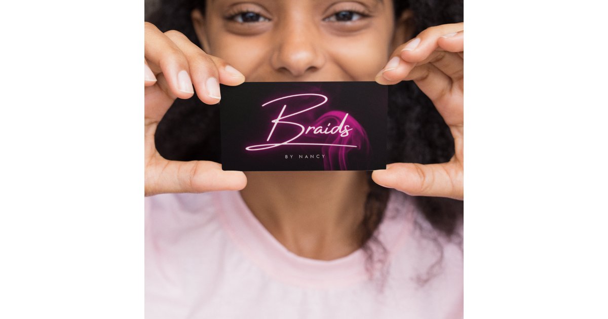 Hot Pink Neon & Smoke Braids Handwritten Script Business Card | Zazzle