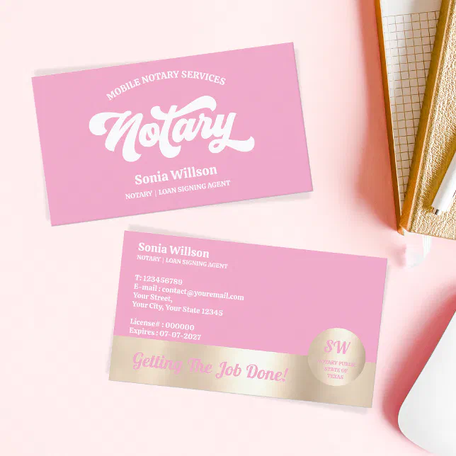 Hot Pink Notary Loan Signing Agent Calligraphy Business Card | Zazzle