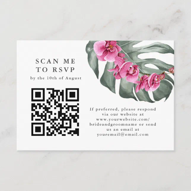 Hot Pink Orchids Tropical QR Code RSVP Enclosure Card | Zazzle