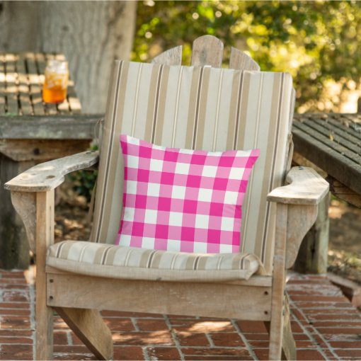 Hot Pink Outdoor Pillows - Gingham Pattern | Zazzle