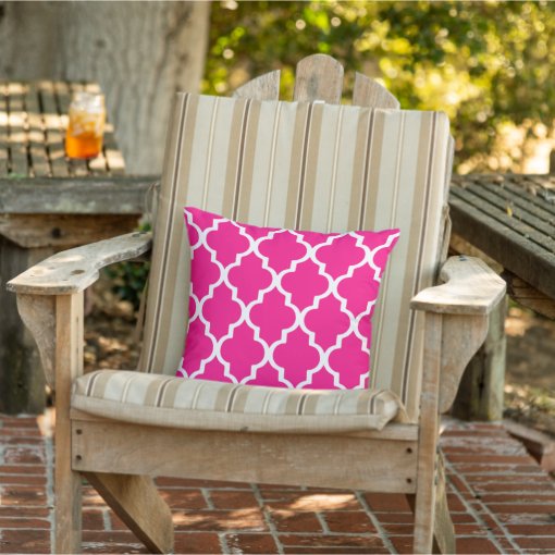 Hot Pink Outdoor Pillows Quatrefoil Lattice | Zazzle
