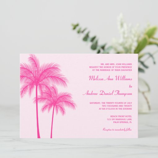 Hot Pink Palm Tree Tropical Wedding Invitation | Zazzle