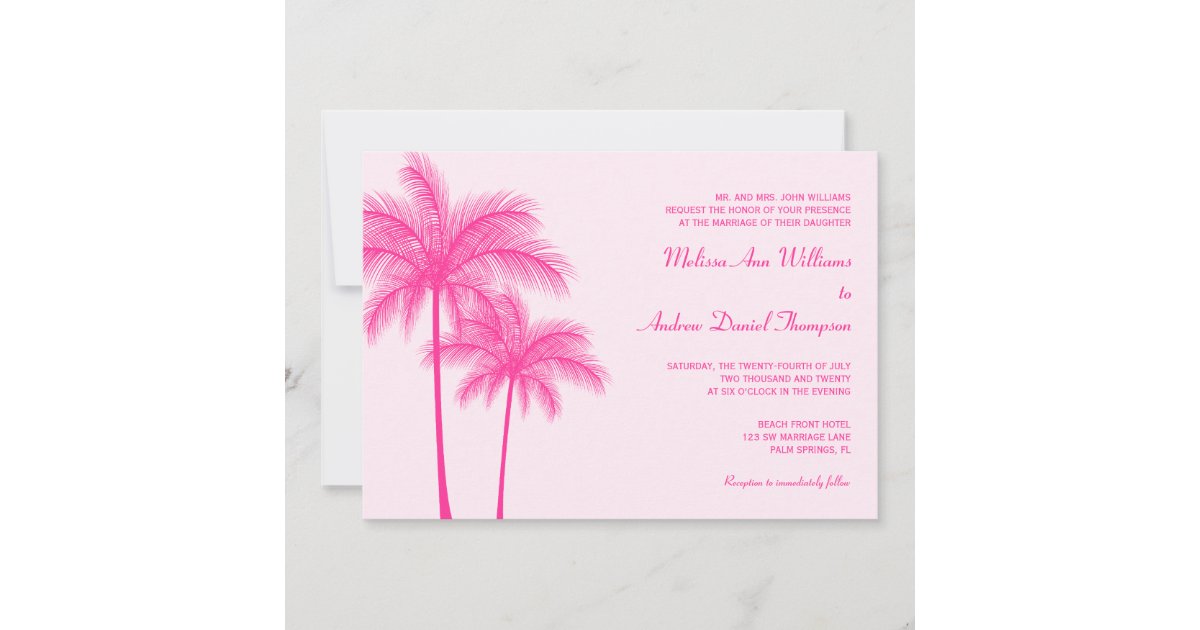 Hot Pink Palm Tree Tropical Wedding Invitation | Zazzle