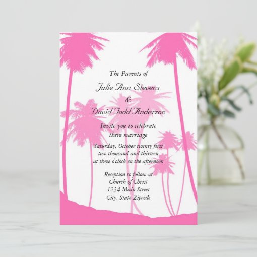 Hot Pink Palm Trees Tropical Wedding Invitation | Zazzle